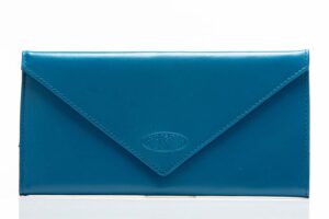 big skinny women's slimvelope leather tri-fold checkbook slim wallet, holds up to 40 cards, ocean blue