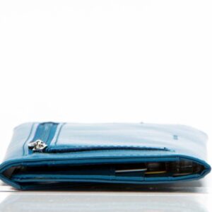 Big Skinny Women's Slimvelope Leather Tri-Fold Checkbook Slim Wallet, Holds Up to 40 Cards, Ocean Blue