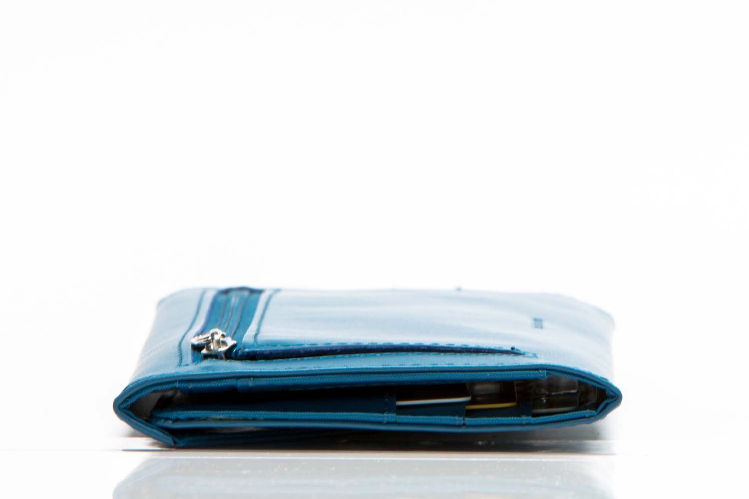 Big Skinny Women's Slimvelope Leather Tri-Fold Checkbook Slim Wallet, Holds Up to 40 Cards, Ocean Blue