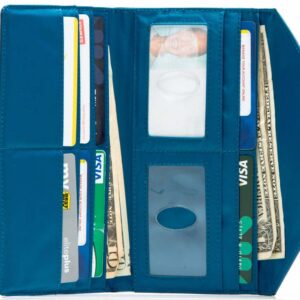 Big Skinny Women's Slimvelope Leather Tri-Fold Checkbook Slim Wallet, Holds Up to 40 Cards, Ocean Blue