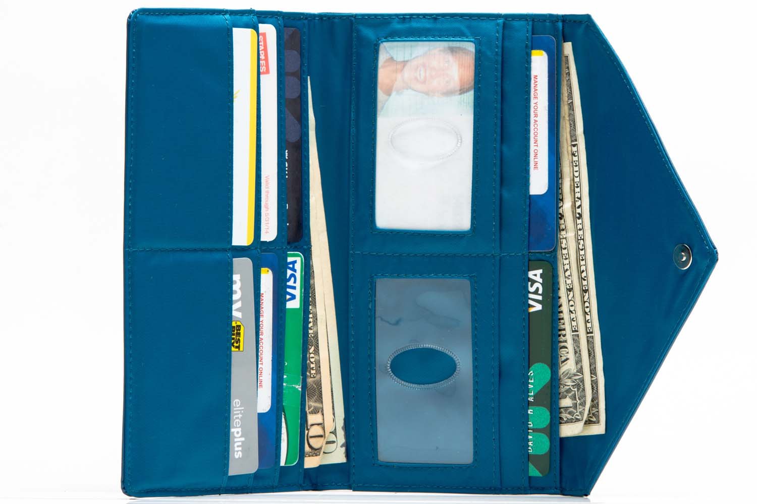 Big Skinny Women's Slimvelope Leather Tri-Fold Checkbook Slim Wallet, Holds Up to 40 Cards, Ocean Blue