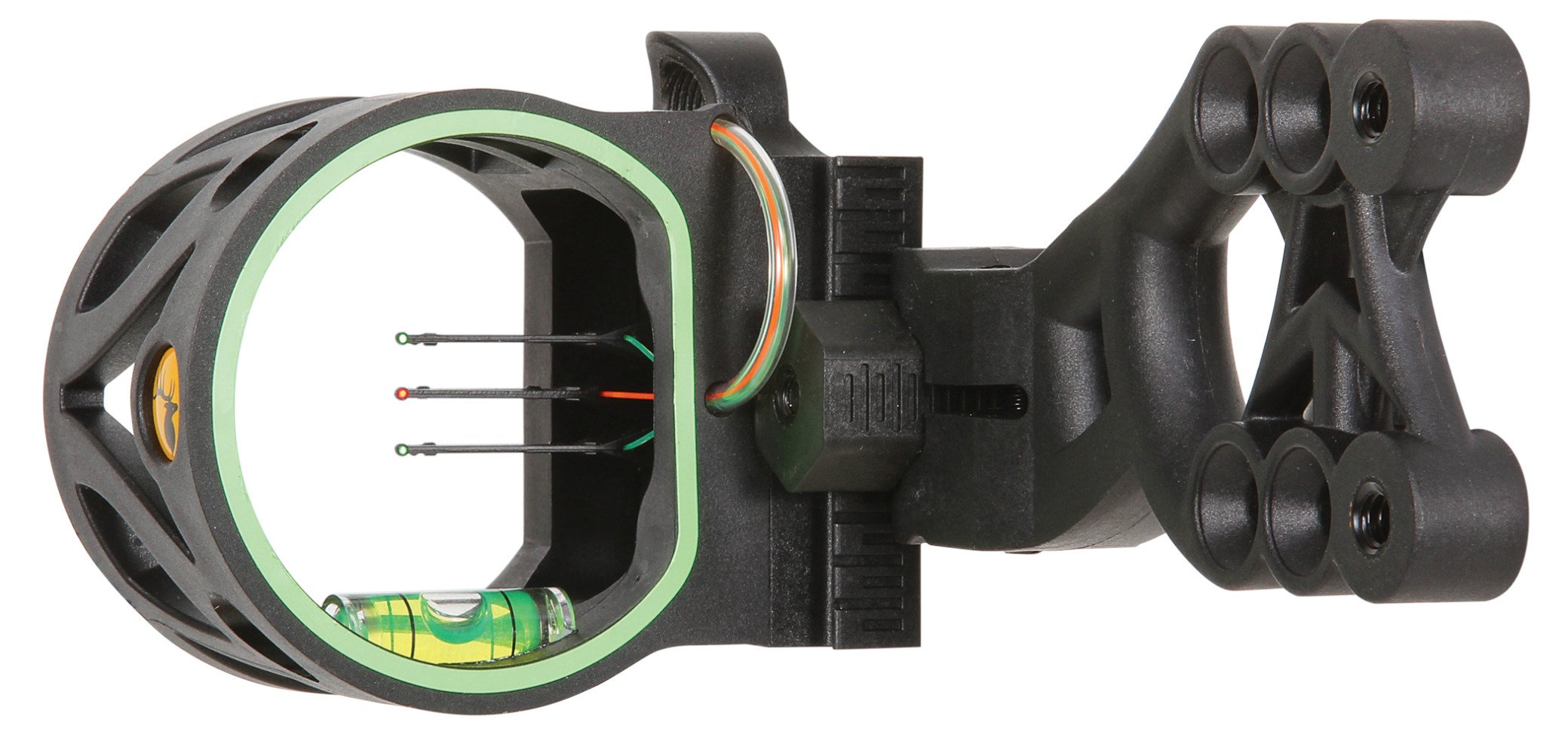 Trophy Ridge Mist 3 Pin Archery Bow Ambidextrous Sight - Ultra-Bright .019 Fiber Optic Pins, Multiple Mounting Holes for Added Adjustability, Green Hood Accent for Quicker Shot Acquisition