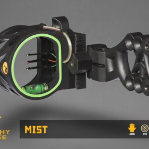 Trophy Ridge Mist 3 Pin Archery Bow Ambidextrous Sight - Ultra-Bright .019 Fiber Optic Pins, Multiple Mounting Holes for Added Adjustability, Green Hood Accent for Quicker Shot Acquisition