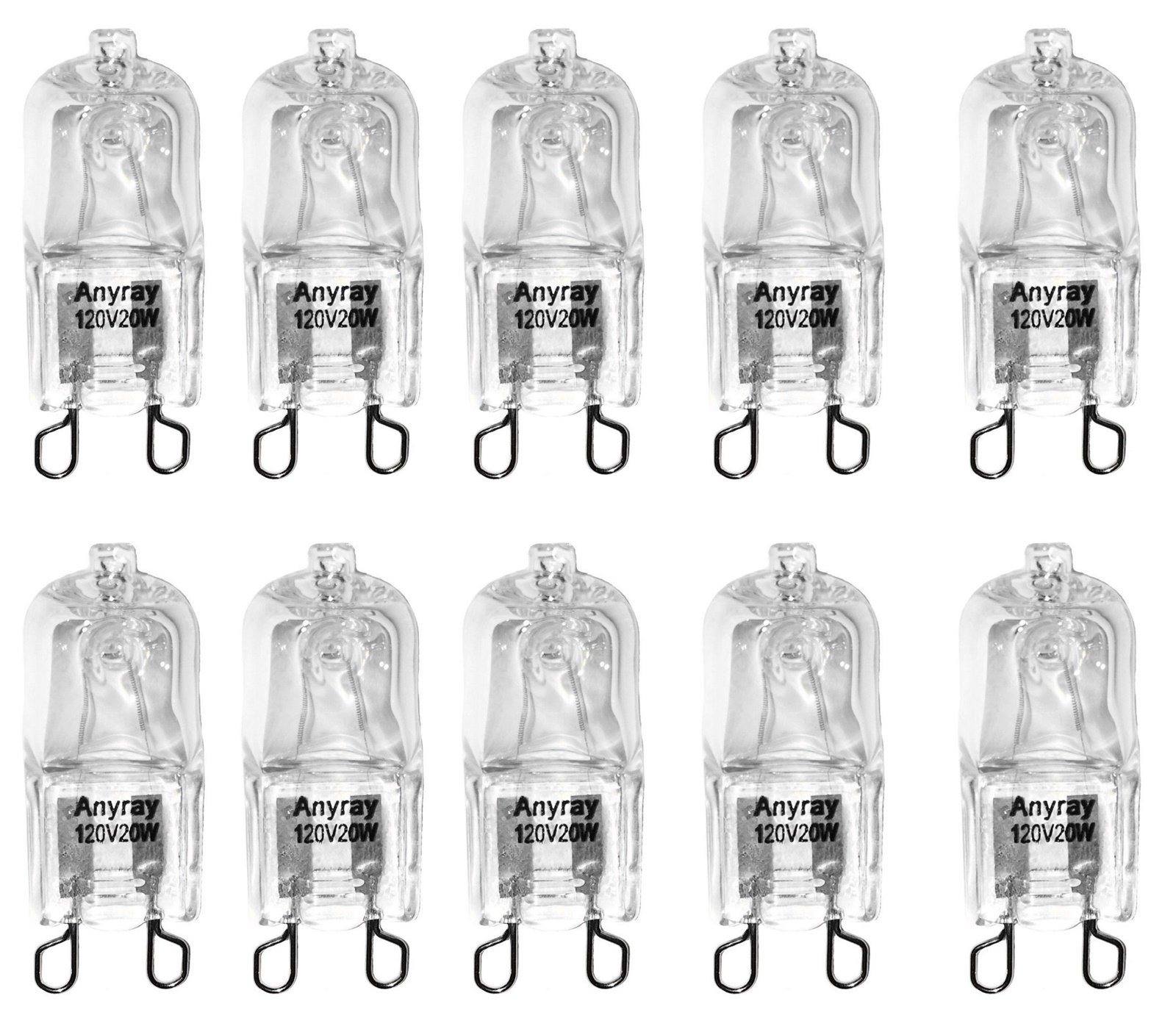 Anyray A1712S (10)-Bulbs 20 Watt G9 SHORT T4 20W Clear Halogen light looped 120V 20Watt 1-3/8" long