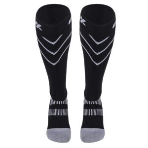 csx compression socks for men and women, knee high, recovery support, athletic sport fit, silver on black, large (15-20 mmhg)