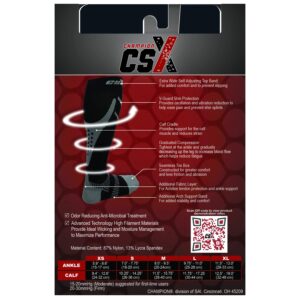 CSX Compression Socks for Men and Women, Knee High, Recovery Support, Athletic Sport Fit, Silver on Black, Large (15-20 mmHg)