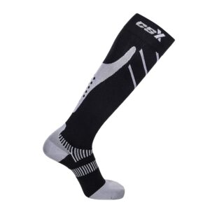 CSX Compression Socks for Men and Women, Knee High, Recovery Support, Athletic Sport Fit, Silver on Black, Large (15-20 mmHg)