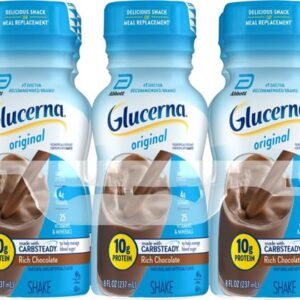 Glucerna Nutritional Shake, Diabetic Drink to Support Blood Sugar Management, 10g Protein, 180 Calories, Rich Chocolate, 8-fl-oz Bottle, 6 Count