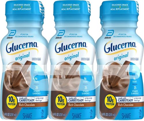 Glucerna Nutritional Shake, Diabetic Drink to Support Blood Sugar Management, 10g Protein, 180 Calories, Rich Chocolate, 8-fl-oz Bottle, 6 Count