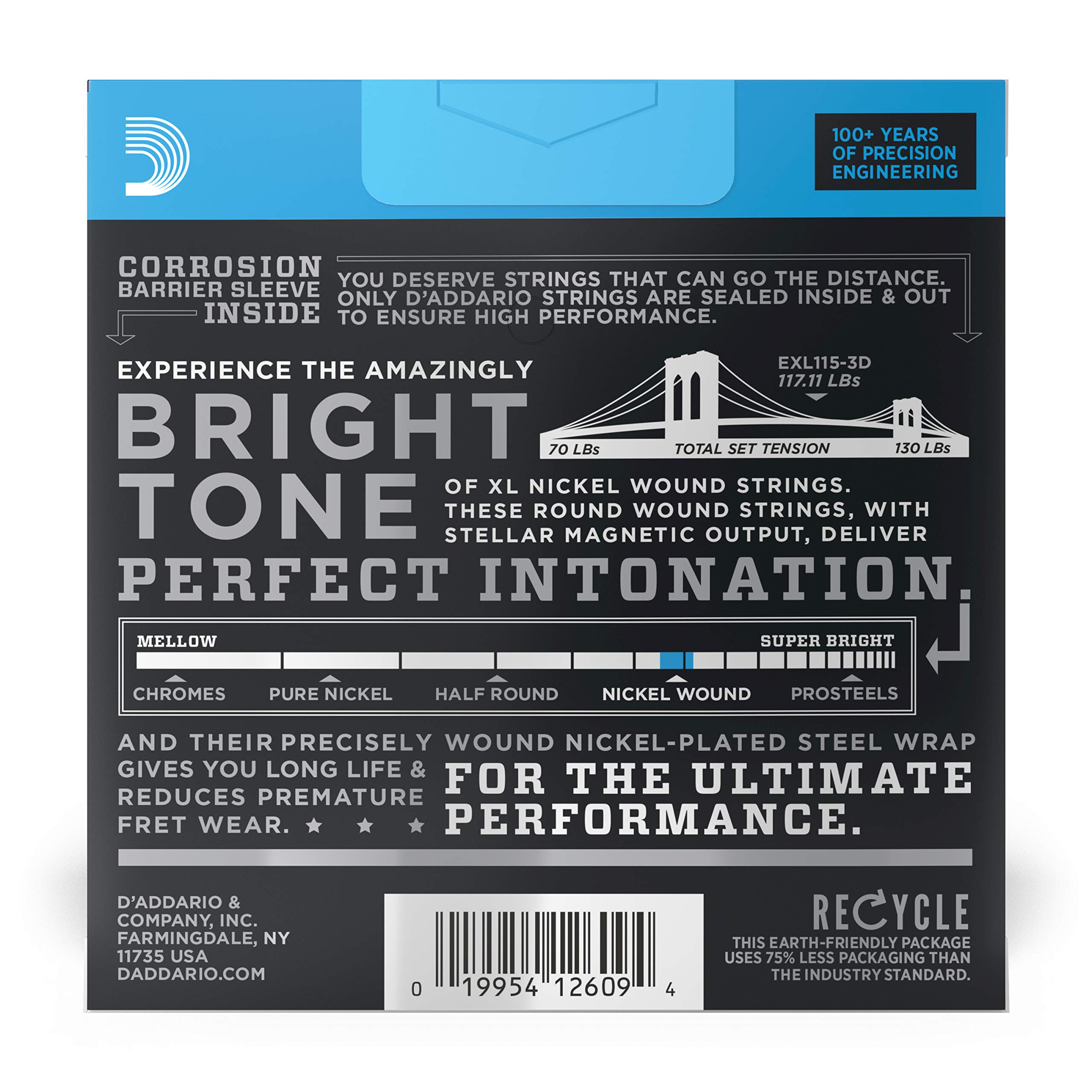 D'Addario Guitar Strings - XL Nickel Electric Guitar Strings - EXL115-3D - Perfect Intonation, Consistent Feel, Reliable Durability - For 6 String Guitars - 11-49 Medium, 3-Pack