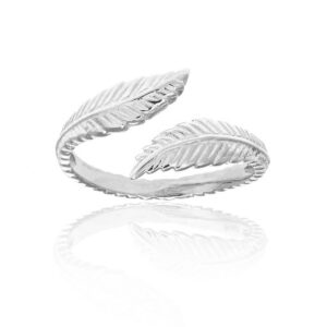 ritastephens sterling silver leaf crossover ring or toe ring adjustable