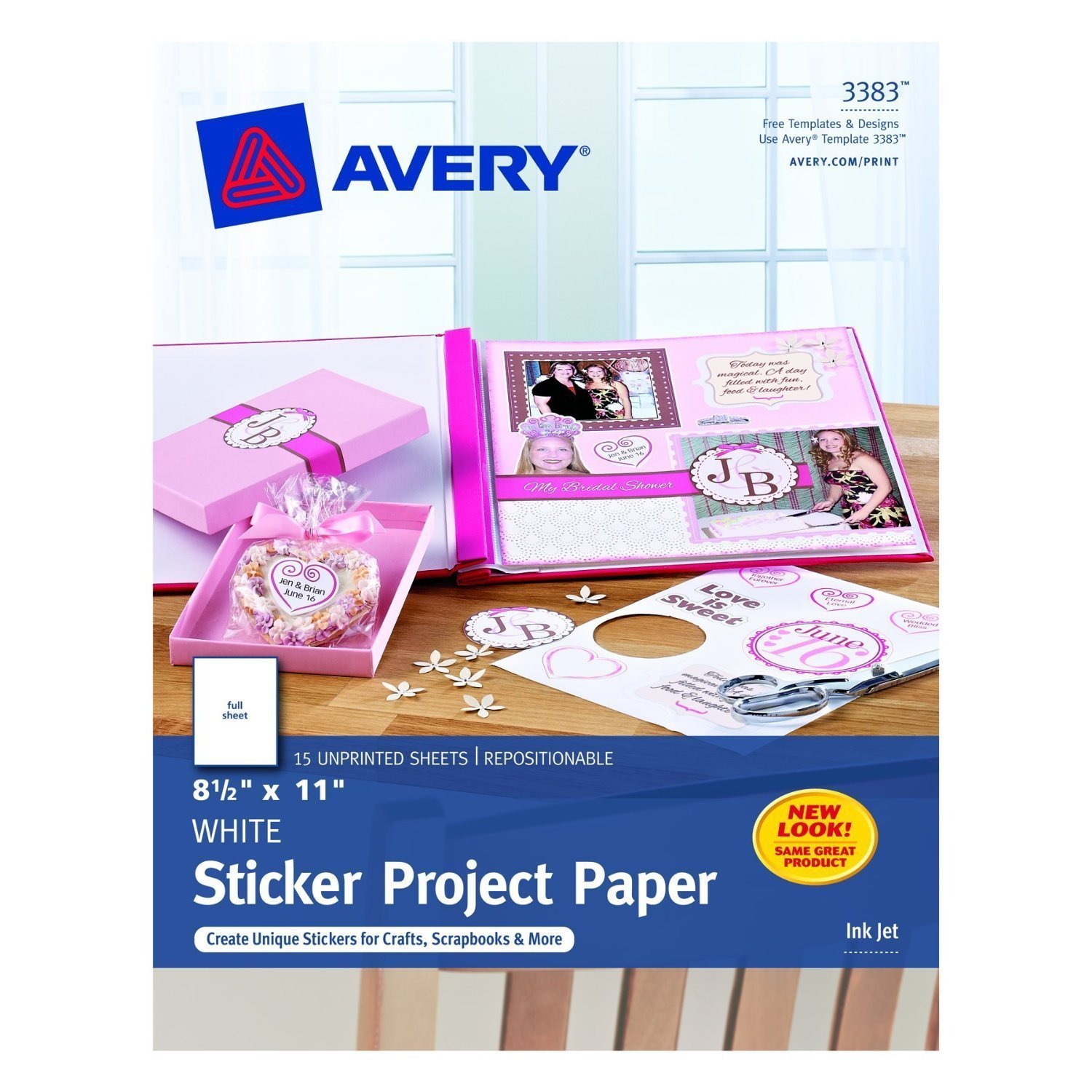 Avery 03383 8-1/2" X 11" Ink Jet Sticker Project Paper 15 Count (Pack of 2)