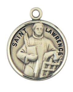 hmhreligiousmfg sterling silver patron saint lawrence round medal pendant, 7/8 inch