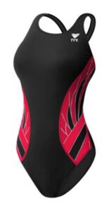 tyr youth phoenix splice maxfit swimsuit, black/red, size 24