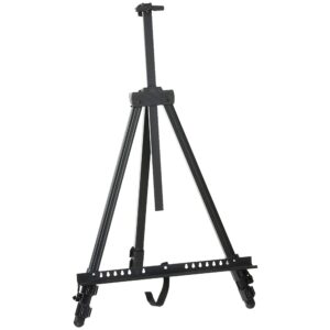 Artist's Loft Lightweight Aluminum Travel Easel with Carrying Bag, Strap & Adjustable Non-Slip Feet, Supports Canvases Up To 54 Inches Tall, Black