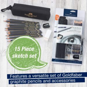 Faber-Castell Creative Studio Art On-The-Go Graphite Sketch Set – 15 Sketching Pencils and Accessories