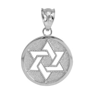 .925 sterling silver jewish six pointed star of david magen judaica hexagram round medal pendant - pendant only