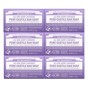 dr. bronner's - pure-castile bar soap (lavender, 5 ounce, 6-pack) - made with organic oils, for face, body and hair, gentle and moisturizing, biodegradable, vegan, cruelty-free, non-gmo