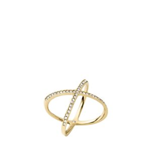 michael kors stainless steel and pavé crystal x ring for women, size: 7, color: gold (model: mkj4171710)