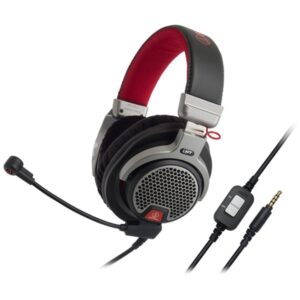 audio-technica athpdg1 open-air premium gaming headset, red/gray/black