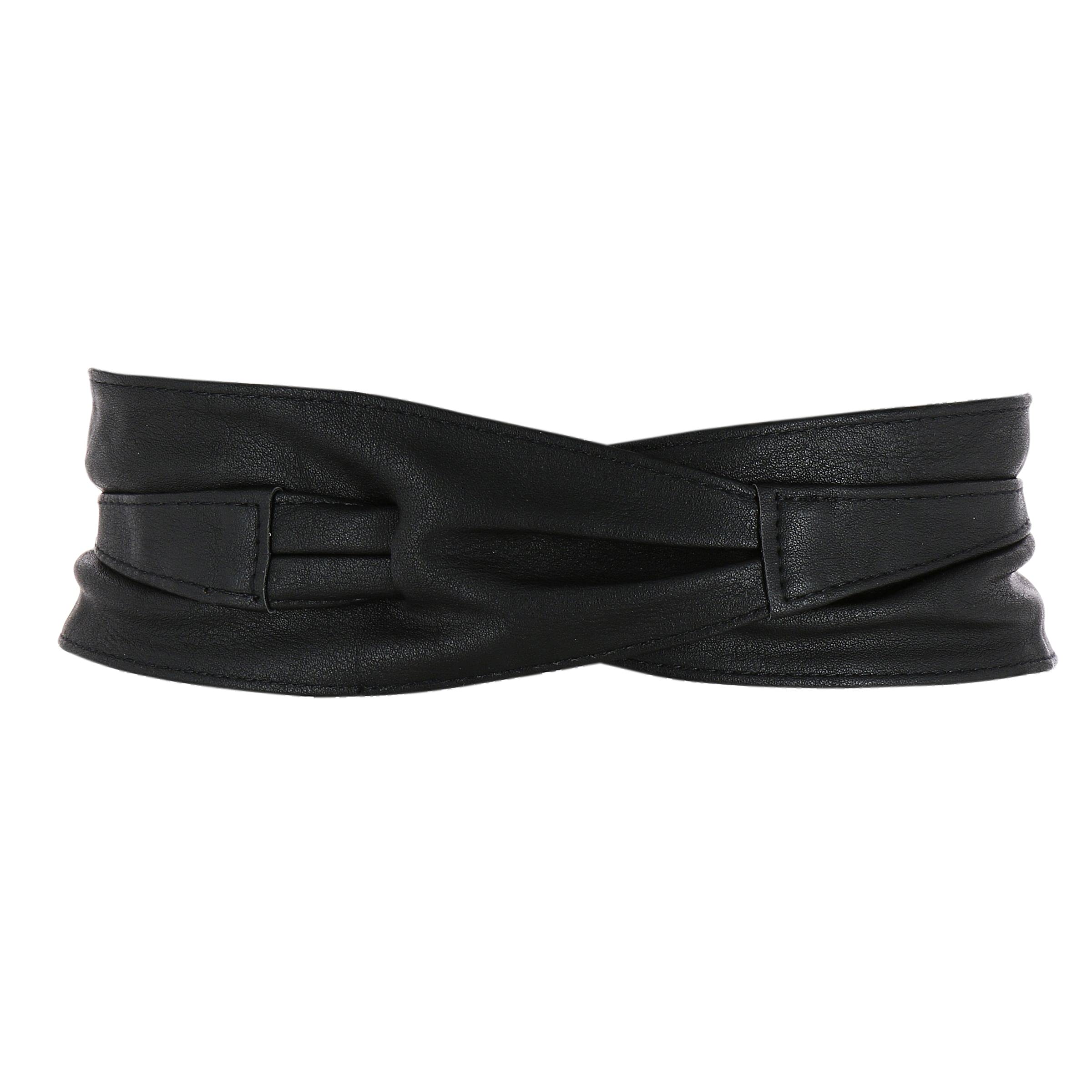 FASHIONGEN - Woman leatherette waisband Obi Belt, MICA - Black, L-XL