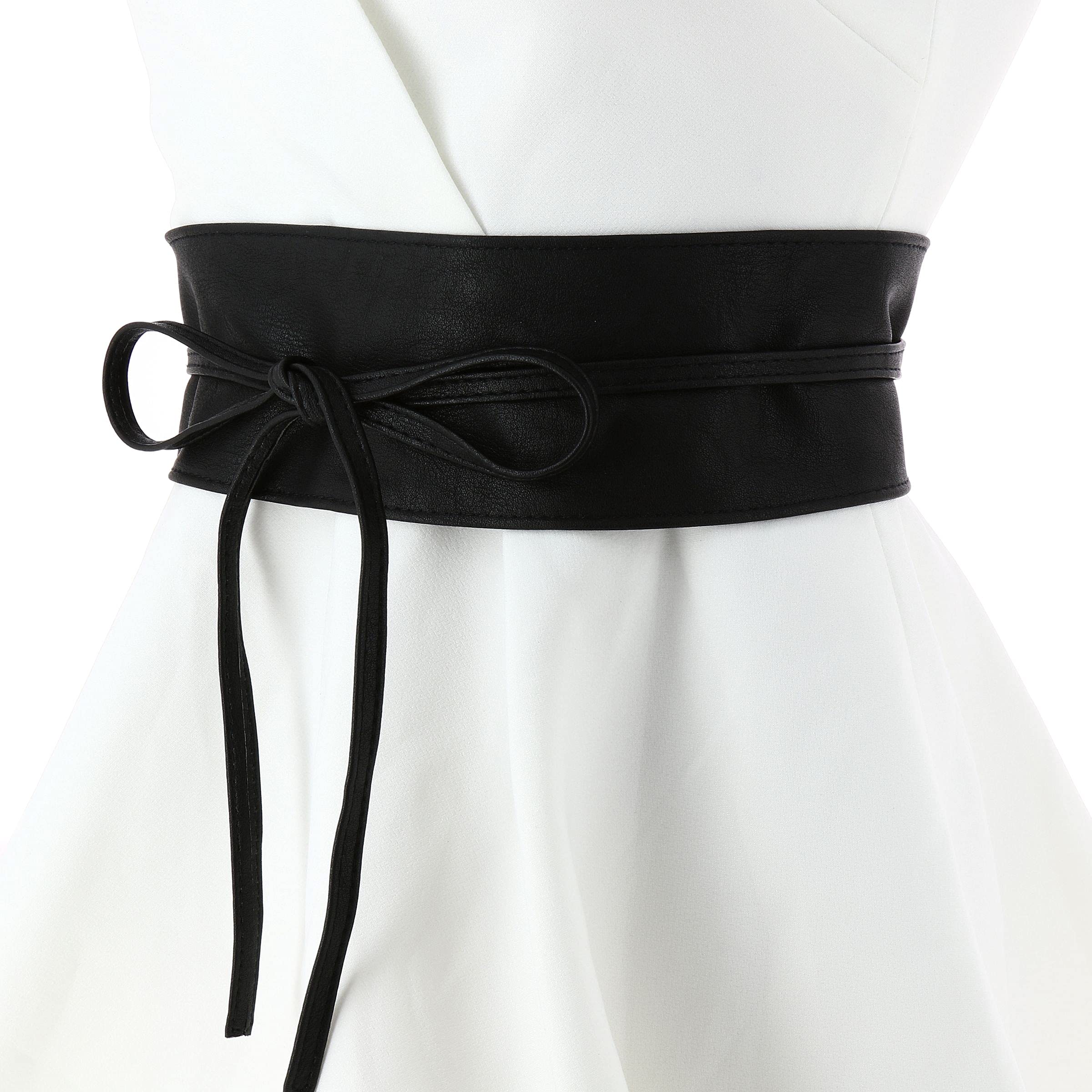 FASHIONGEN - Woman leatherette waisband Obi Belt, MICA - Black, L-XL