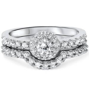 1ct halo diamond engagement wedding ring set 10k white gold - size 6