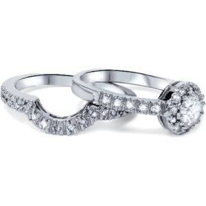 1ct Halo Diamond Engagement Wedding Ring Set 10K White Gold - Size 6