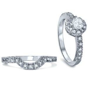 1ct Halo Diamond Engagement Wedding Ring Set 10K White Gold - Size 6