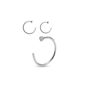 bodyjewelryonline 20ga clear gemmed 316l surgical steel nose hoop - 3 colors to choose from - features 2mm ball (20ga-5/16(8mm), natural i.p.)