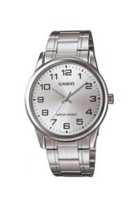 casio #mtp-v001d-7b men's standard stainless steel easy reader silver dial watch