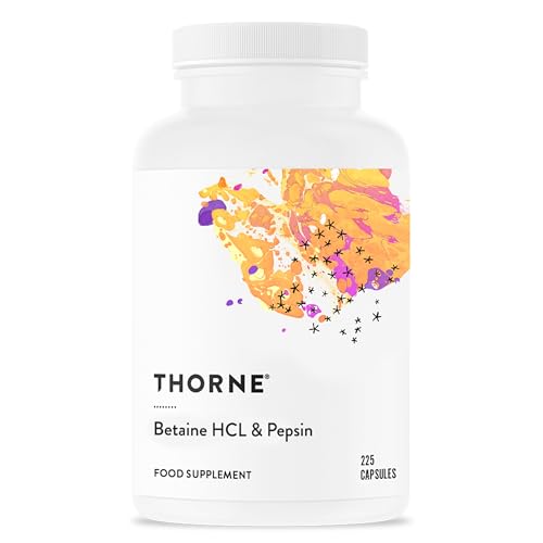 THORNE Betaine HCL & Pepsin - Digestive Enzymes for Protein Breakdown and Absorption - 225 Capsules