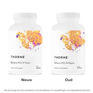 THORNE Betaine HCL & Pepsin - Digestive Enzymes for Protein Breakdown and Absorption - 225 Capsules