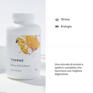 THORNE Betaine HCL & Pepsin - Digestive Enzymes for Protein Breakdown and Absorption - 225 Capsules