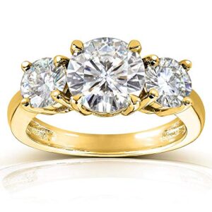 kobelli round-cut moissanite three-stone engagement ring 2 1/2 ctw 14k white or yellow gold