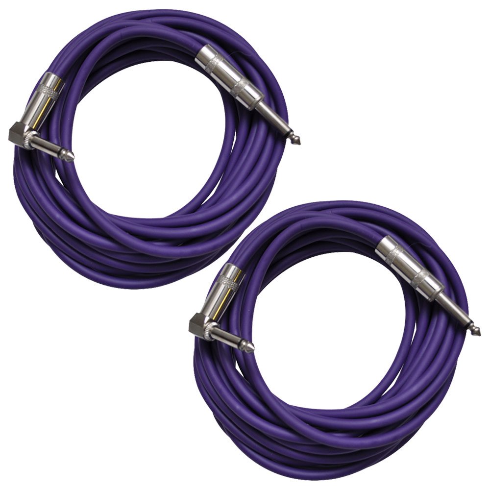 Seismic Audio SAGC20R-Purple-2Pack Purple 20-Feet Right Angle to Straight Guitar Cables, Pair