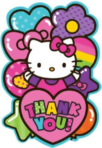 hello kitty rainbow postcard thank you paper cards - 4 1/4" x 6 1/4" multi-color set of 8