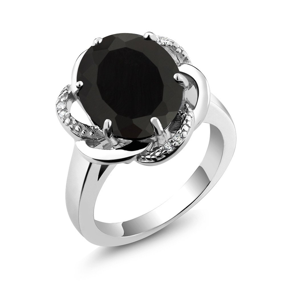 Gem Stone King 925 Sterling Silver Black Onyx Engagement Ring For Women (4.07 Cttw, Gemstone December Birthstone, Oval 12X10MM, Available in Size 5,6,7,8,9)