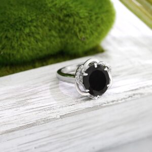 Gem Stone King 925 Sterling Silver Black Onyx Engagement Ring For Women (4.07 Cttw, Gemstone December Birthstone, Oval 12X10MM, Available in Size 5,6,7,8,9)