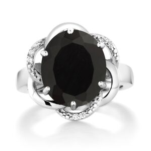 Gem Stone King 925 Sterling Silver Black Onyx Engagement Ring For Women (4.07 Cttw, Gemstone December Birthstone, Oval 12X10MM, Available in Size 5,6,7,8,9)