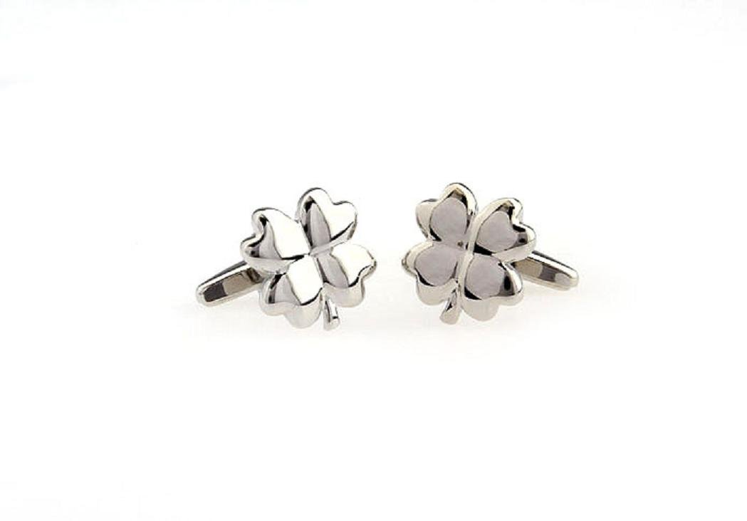 MRCUFF 4 Four Leaf Clover Shamrock Irish Ireland Pair Cufflinks in a Presentation Gift Box & Polishing Cloth