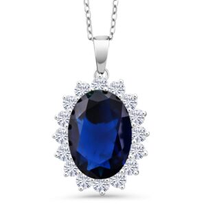 gem stone king 13.00 cttw blue simulated sapphire pendant necklace for women in 925 sterling silver | oval 13x18mm | with 18 inch silver chain