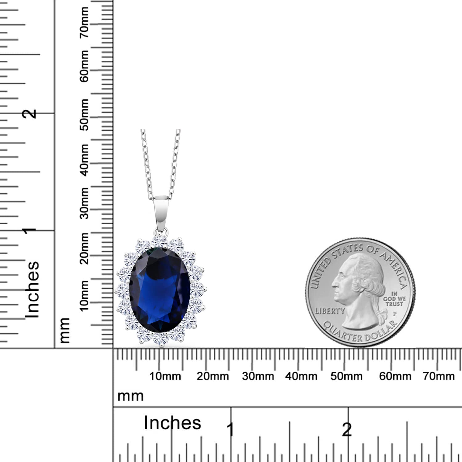 Gem Stone King 13.00 Cttw Blue Simulated Sapphire Pendant Necklace For Women In 925 Sterling Silver | Oval 13X18MM | With 18 Inch Silver Chain