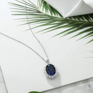 Gem Stone King 13.00 Cttw Blue Simulated Sapphire Pendant Necklace For Women In 925 Sterling Silver | Oval 13X18MM | With 18 Inch Silver Chain