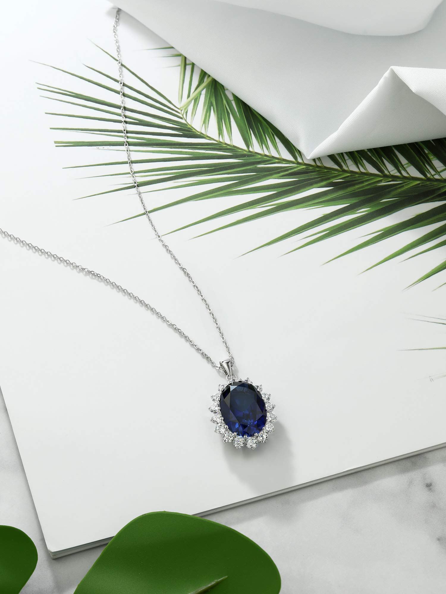 Gem Stone King 13.00 Cttw Blue Simulated Sapphire Pendant Necklace For Women In 925 Sterling Silver | Oval 13X18MM | With 18 Inch Silver Chain