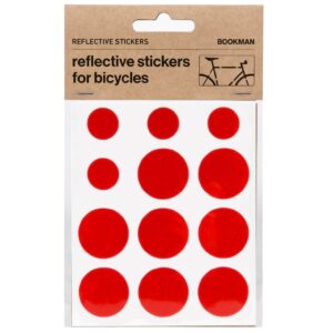 bookman reflective stickers, dots (red) - bike stickers - reflective tire stickers, 8 x large and 4 x small