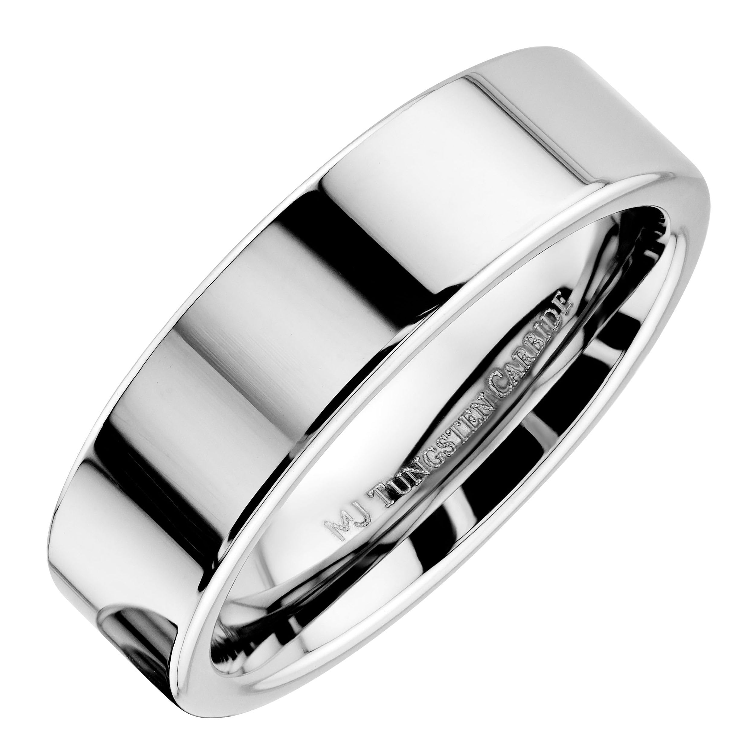 MJ Metals Jewelry Tungsten COMFORT FIT Ring Flat Pipe Cut For Men/Women Mirror Polished 6mm Wedding Band Size 8.5