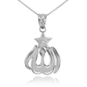 925 sterling silver cz-accented star islamic allah pendant necklace, 18"