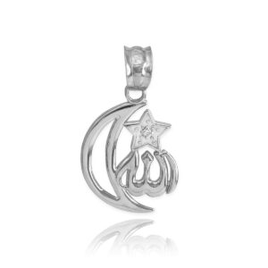 925 sterling silver cz-accented islamic star and crescent moon allah charm pendant