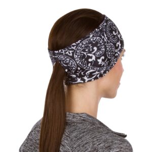 TrailHeads Print Headband | Ponytail Headband for Women | Ear Warmer for running and hiking - black & white